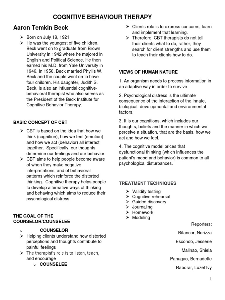Cognitive Behaviour Therapy | PDF | Cognitive Behavioral Therapy ...