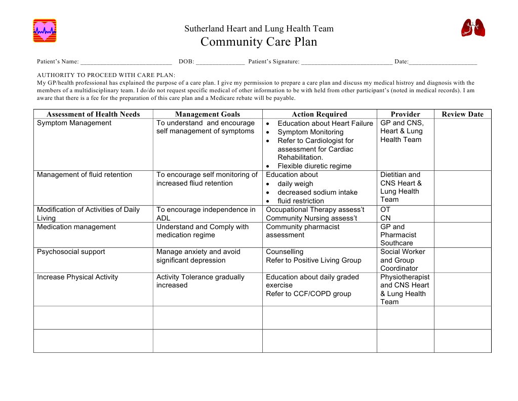 Community Care Plan: Sutherland Heart and Lung Health Team | PDF