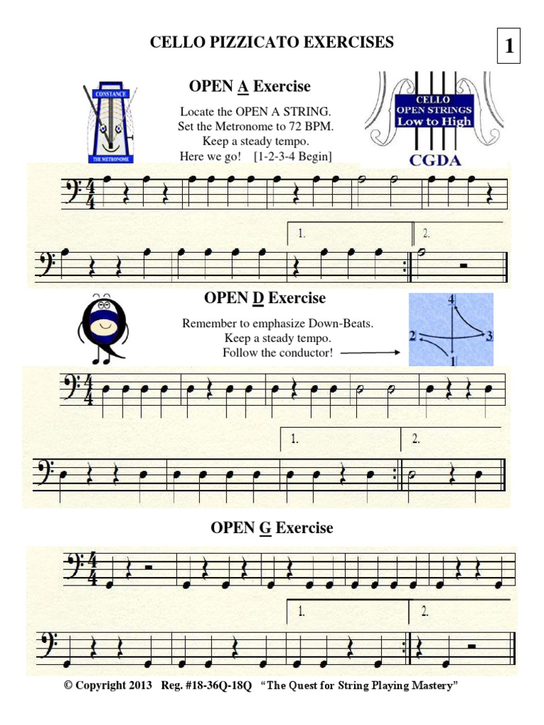Cello Pizzicato Exercises OPEN A Exercise | PDF | String Instruments ...