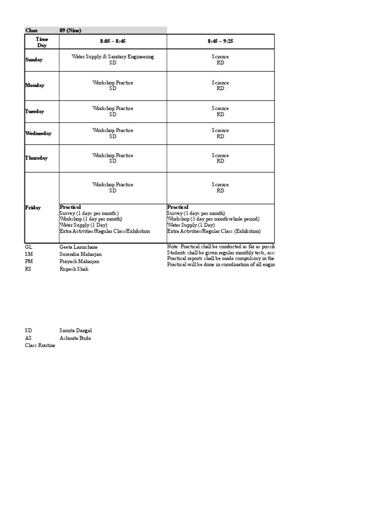 Class Routine | PDF | Science | Engineering