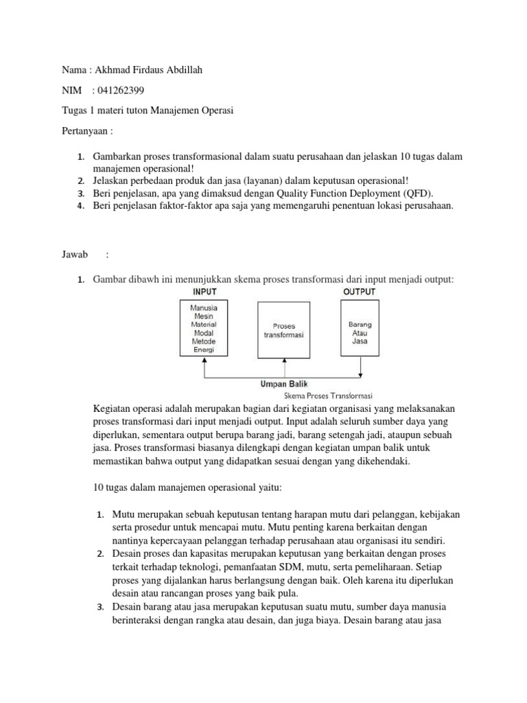 Tugas 1 Manajemen Operasi | PDF