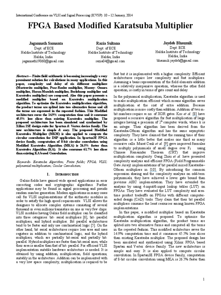 FPGA Based Modified Karatsuba Multiplier | PDF | Field Programmable ... FPGA Based Modified Karatsuba Multiplier | PDF | Field Programmable ...