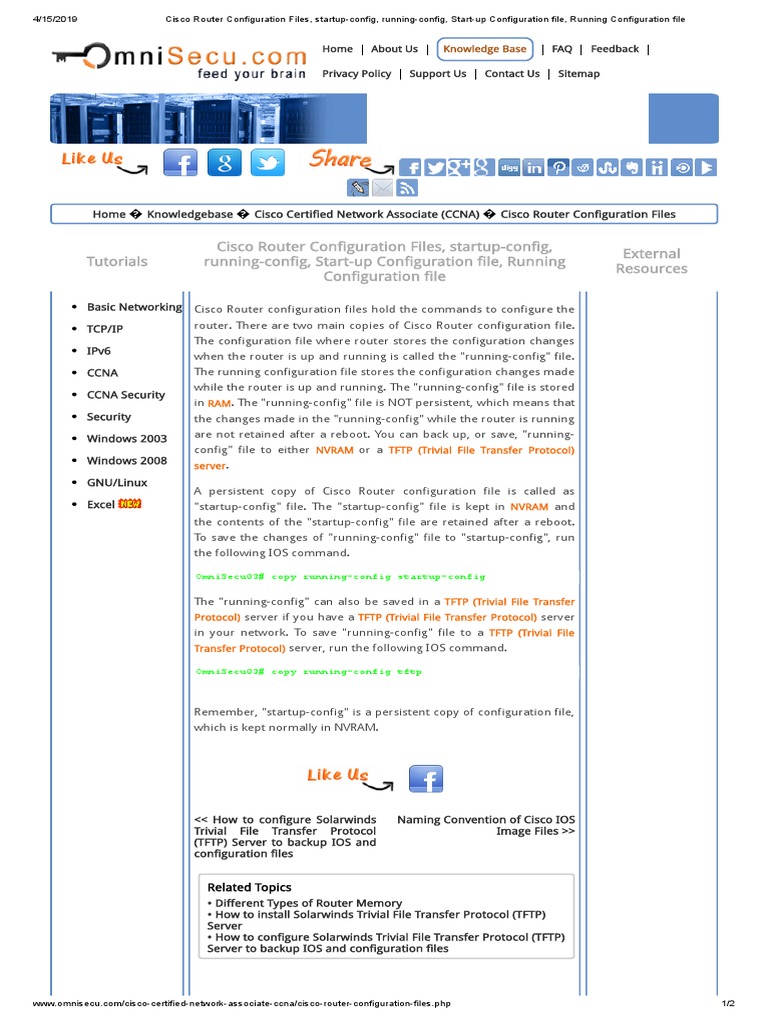 Cisco Router Configuration Files, Startup-Config, Running-Config, Start ...