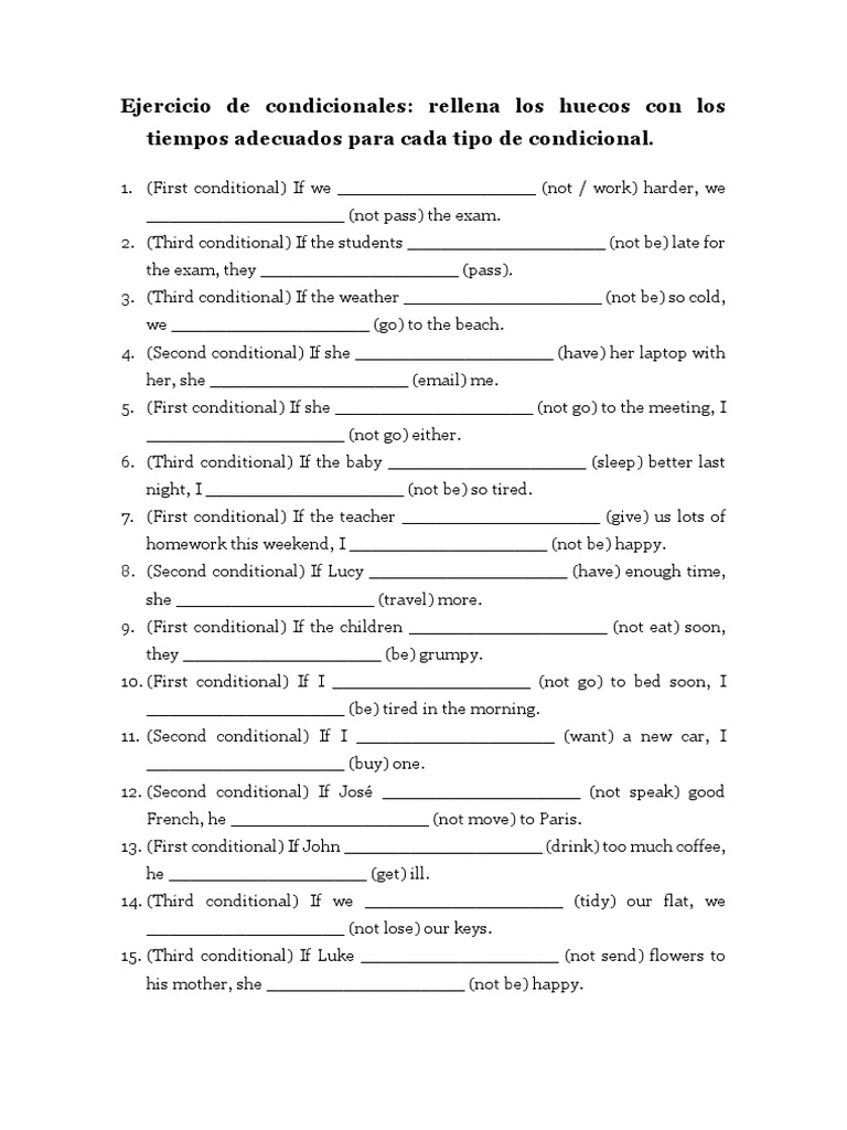 Practice exercise on conditionals: fill in the blanks with the ...