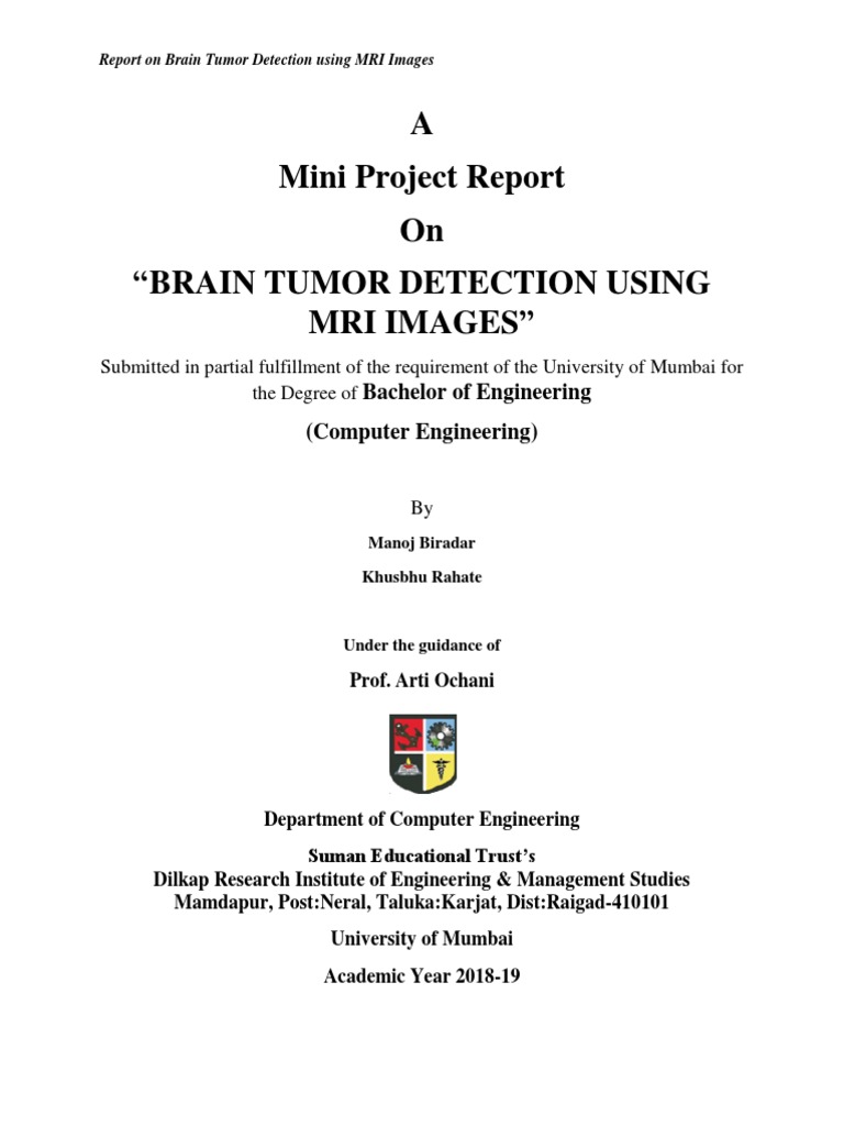 A Mini Project Report On "Brain Tumor Detection Using Mri Images" | PDF ...
