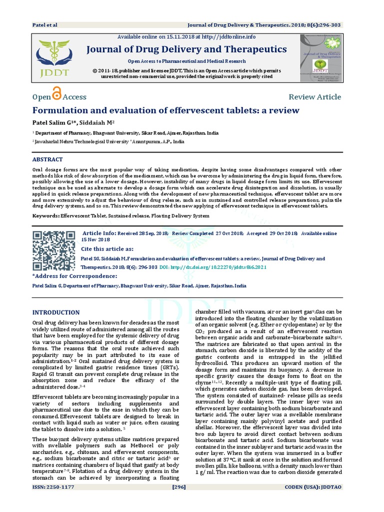 Formulation and Evaluation of Effervescent Tablets | PDF | Tablet ...