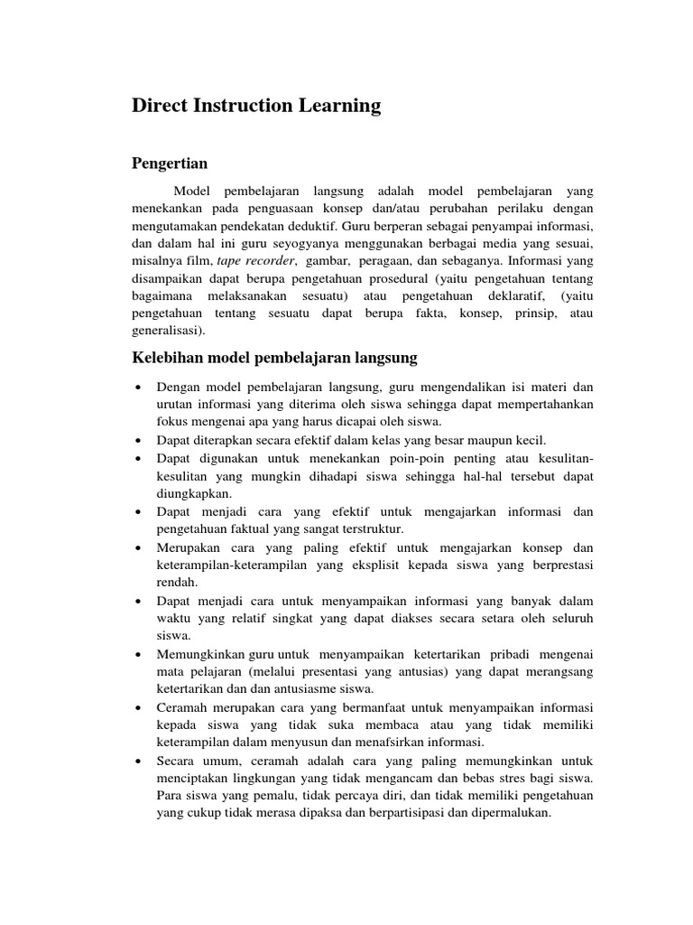 Direct Instruction Learning For | PDF