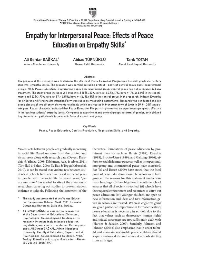 Empathy For Interpersonal Peace Effects PDF | PDF | Analysis Of ...