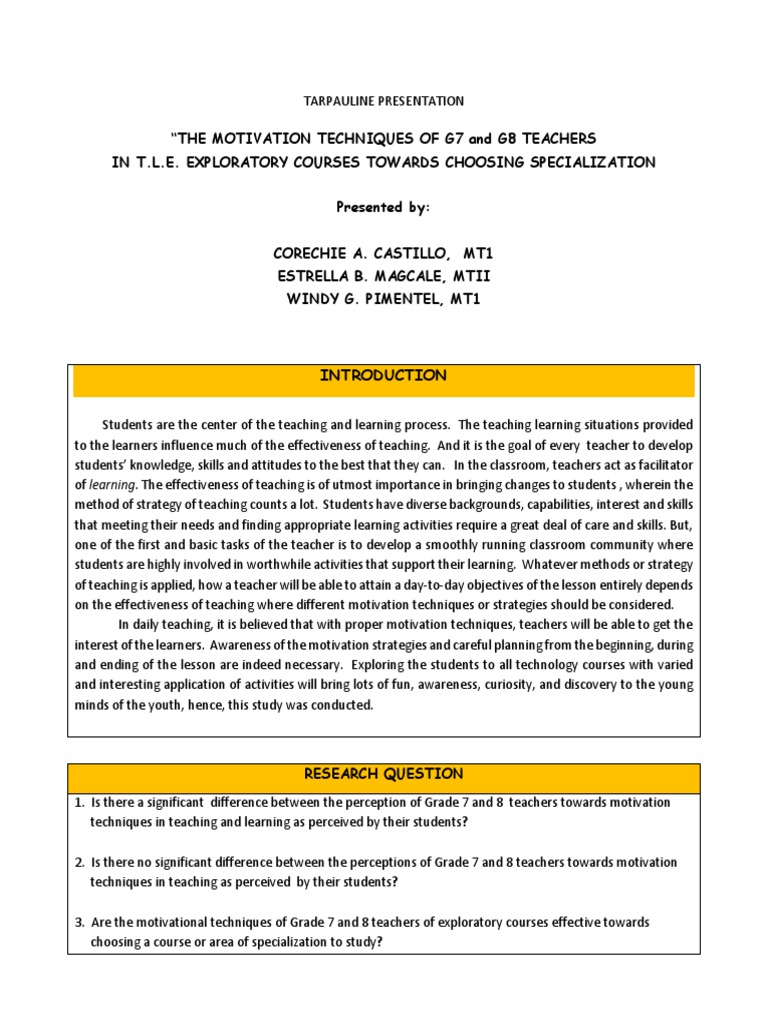 TLE-Action Research Tarp Presentation | PDF | Survey Methodology | Teachers