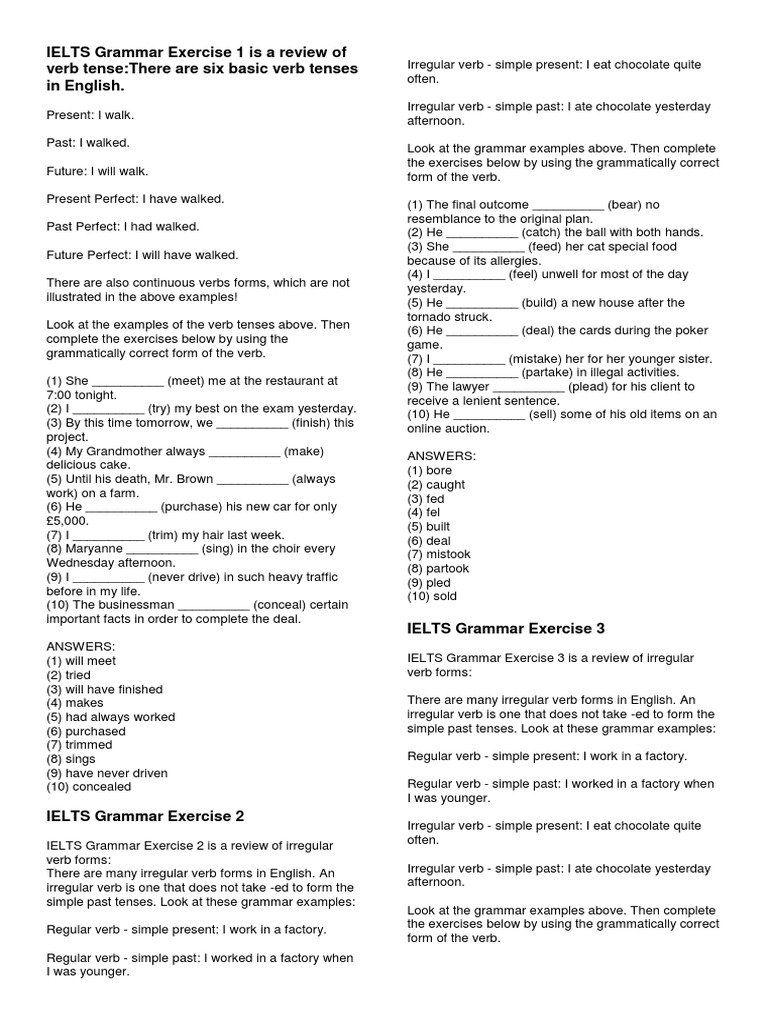 IELTS Grammar Exercise | PDF | Phrase | Verb