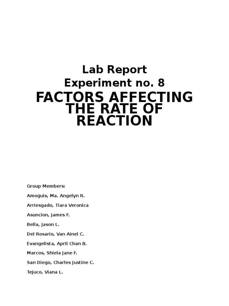Factors Affecting The Rate of Reaction: Lab Report Experiment No. 8 ...