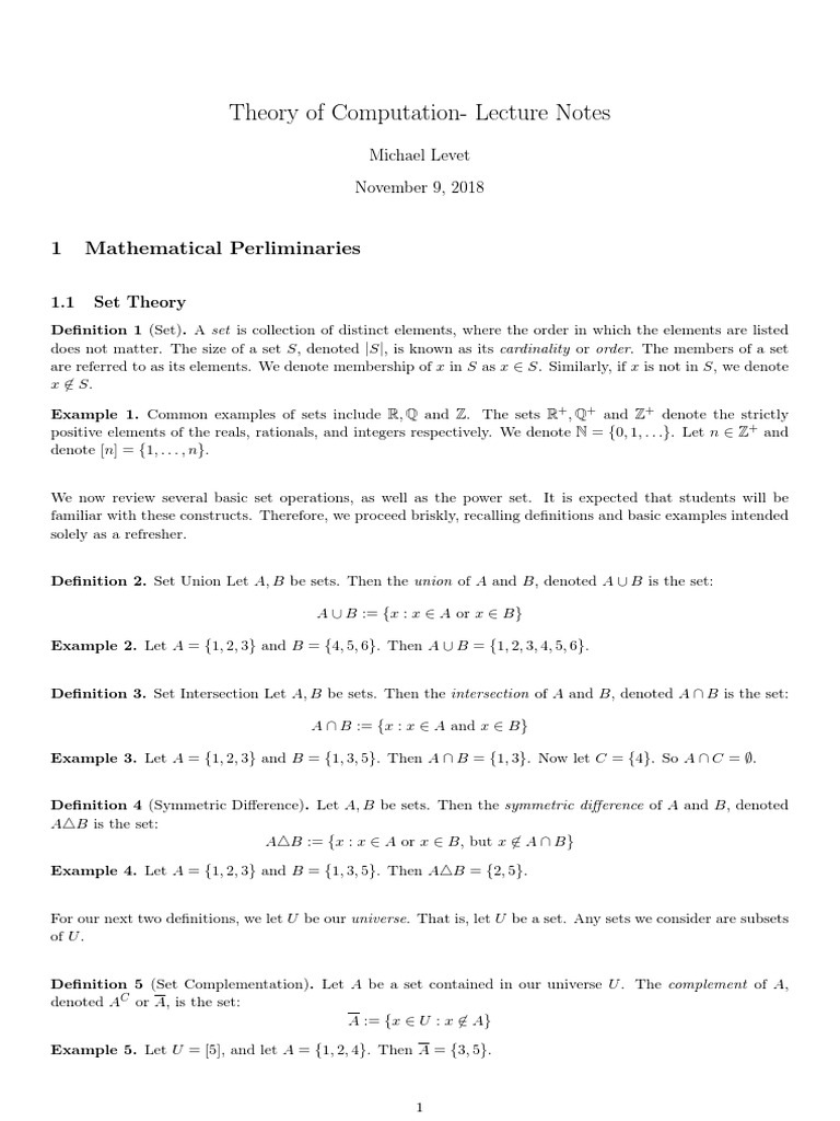 Theory Of Computation Lecture Notes 1 Mathematical Perliminaries Pdf Function Mathematics