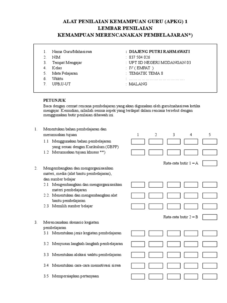 APKG-PKM 1 DAN 2 Untuk RPP Latihan | PDF