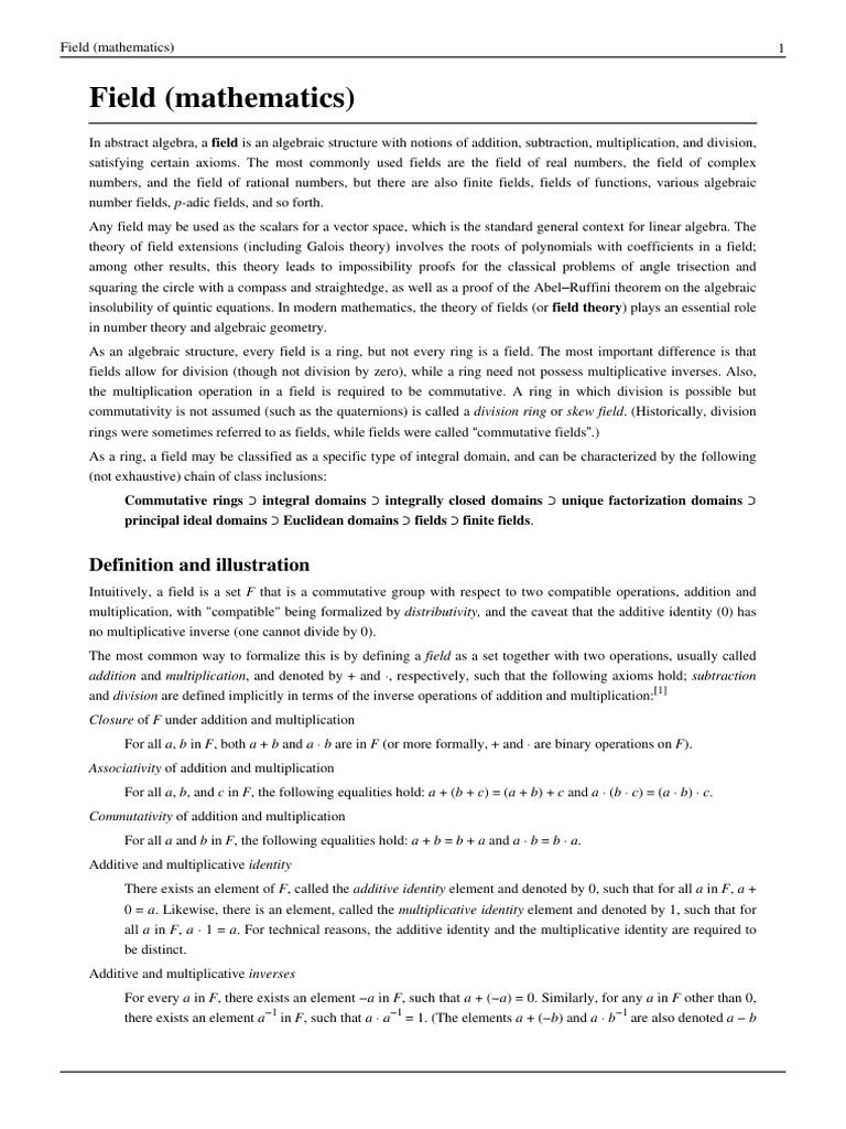 Field (Mathematics) : Definition and Illustration | PDF | Field ...