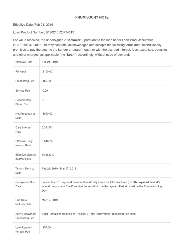 Promissory Note | PDF | Promissory Note | Loans