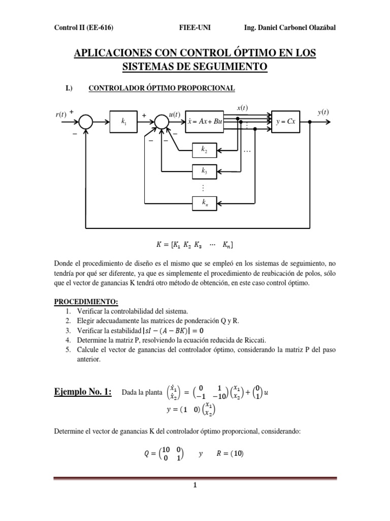 Sistemas de Seguimiento - Control Optimo | PDF | Matriz (Matemáticas ...