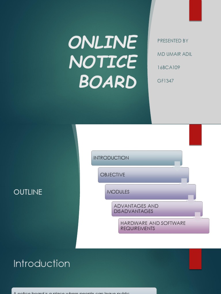 Online Notice Board: Presented by MD Umair Adil 16BCA109 GF1347 | PDF ...