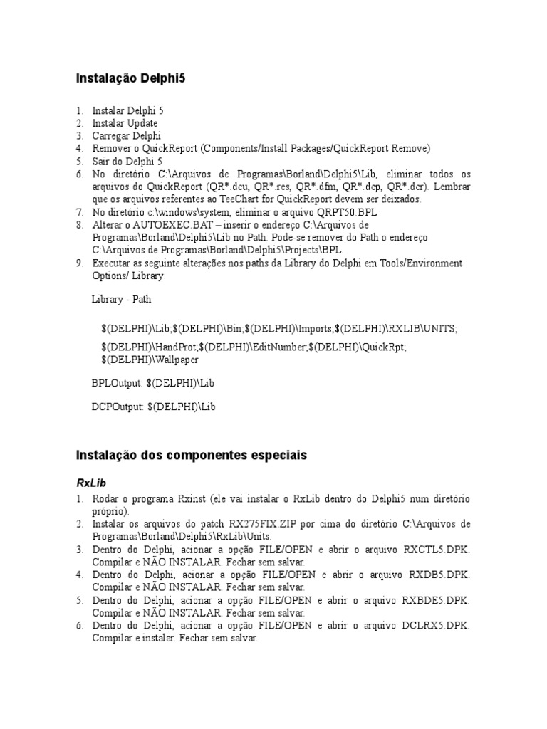 Guia de Instalação Delphi 5 e Componentes | PDF | Interfaces gráficas ...