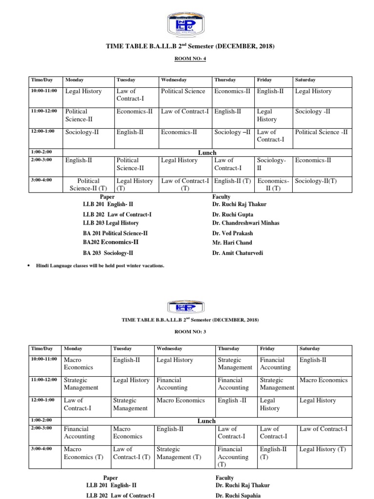 4th Sem Time Table 2018-19 | PDF | Justice | Crime & Violence