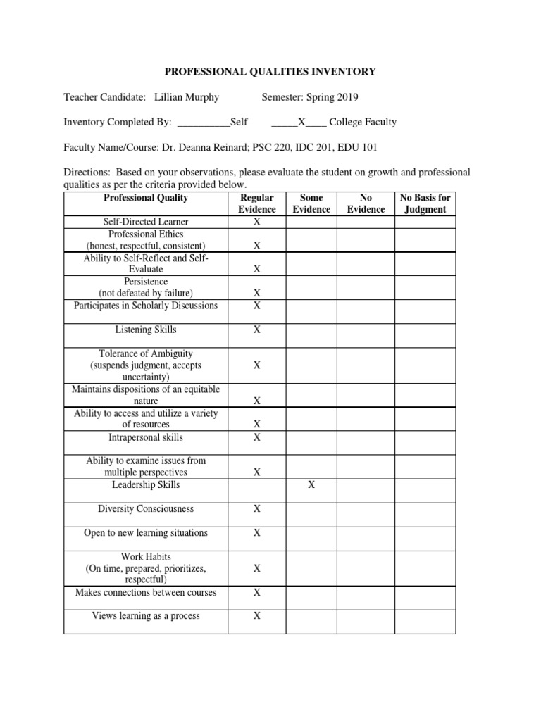 Professional Qualities Inventory | PDF