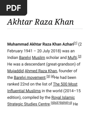 Hazrat Allama Maulana Mufti Akhtar Raza Khan Barelvi