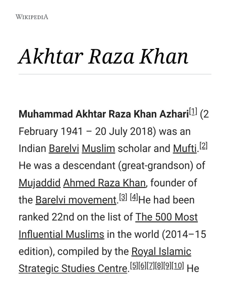Akhtar Raza Khan - Wikipedia PDF | PDF | Monotheistic Religions | Religious Faiths