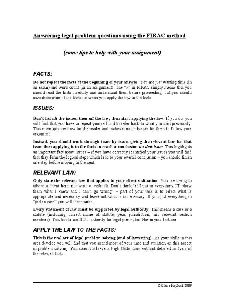 Guide To Answering Legal Problems Using The FIRAC Method | PDF ...