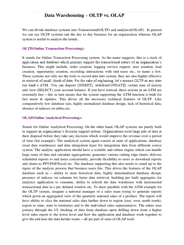 OLAP Vs OLTP | PDF | Data Warehouse | Databases