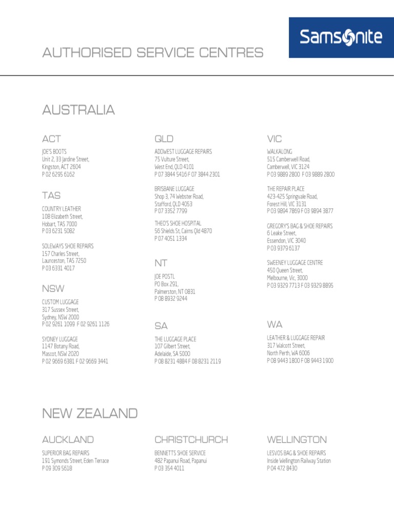 Samsonite Repair Agents | PDF