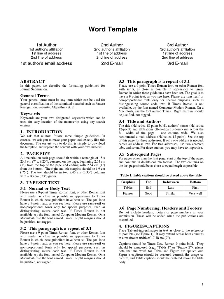 Word Template: 1st Author 2nd Author 3rd Author | PDF | Times New Roman | Typefaces