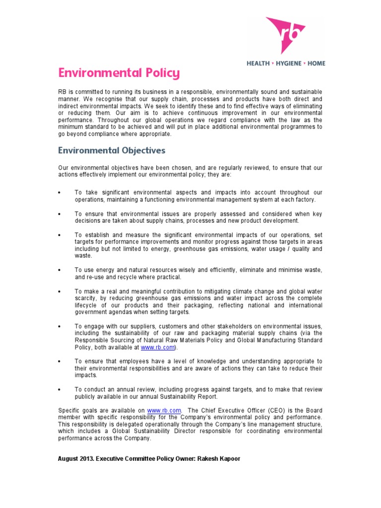 Environmental Policy | PDF | Environmental Policy | Sustainability