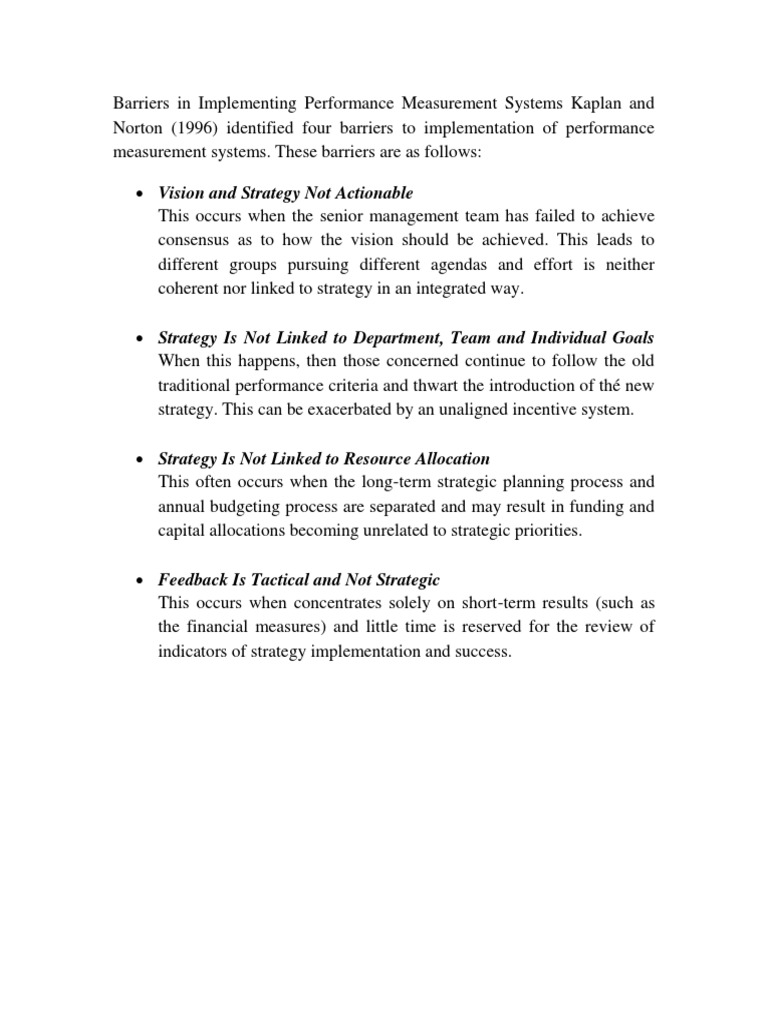 Barriers in Implementing Performance Measurement Systems | PDF