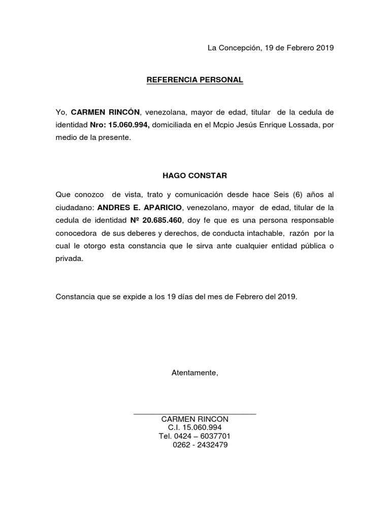 Constancias de Referencia Personal | PDF | Documentos oficiales ...