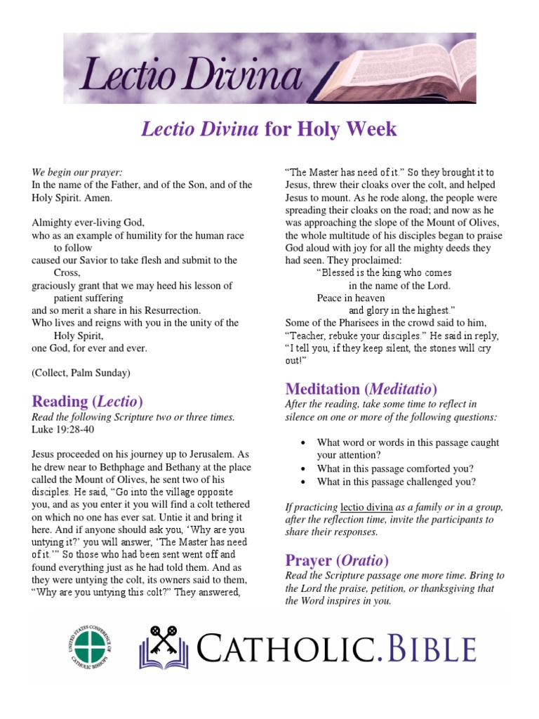 Lent 2019 Lectio Divina Holyweek English | PDF | Lectio Divina ...