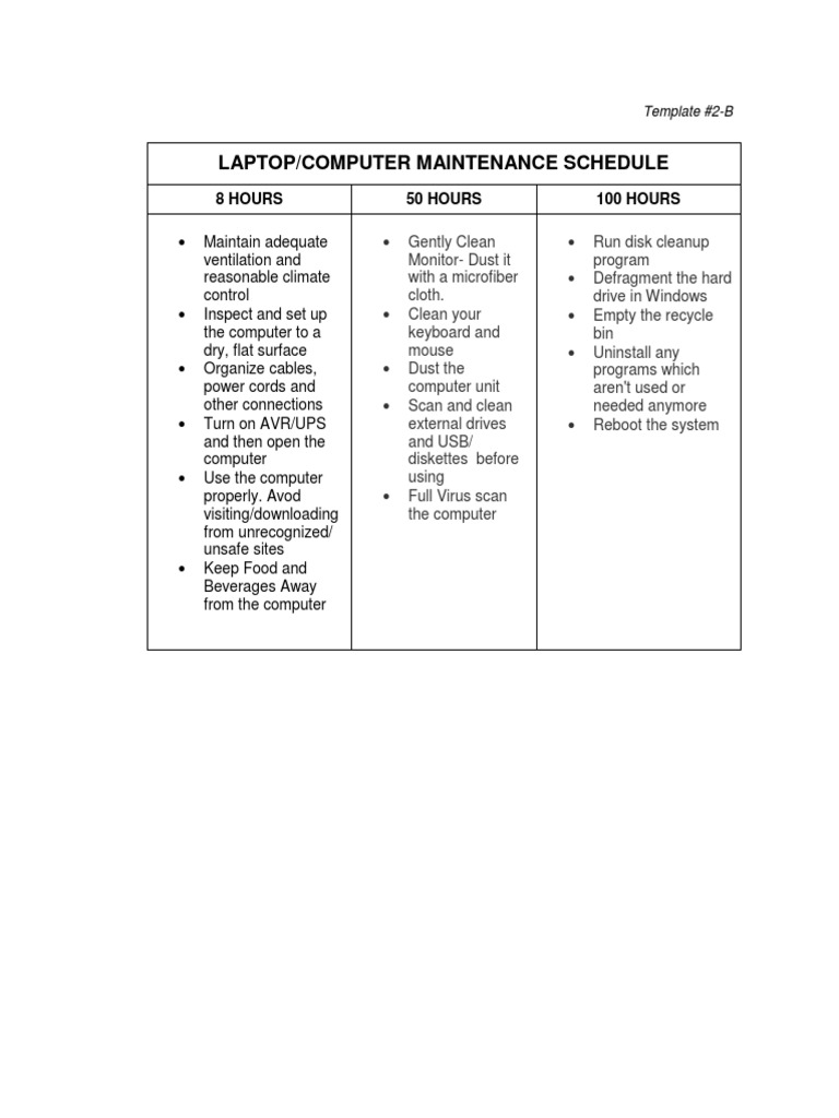 Laptop/Computer Maintenance Schedule: 8 Hours 50 Hours 100 HOURS | PDF