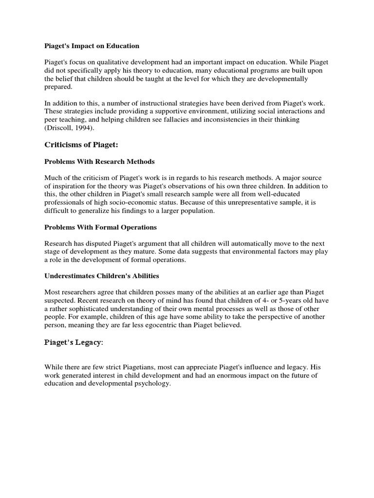 Jean Piaget - S Legacy | PDF