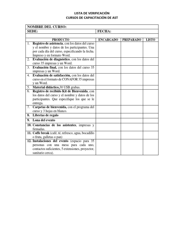 Plantilla De Lista De Verificación Para Profesores Lista De