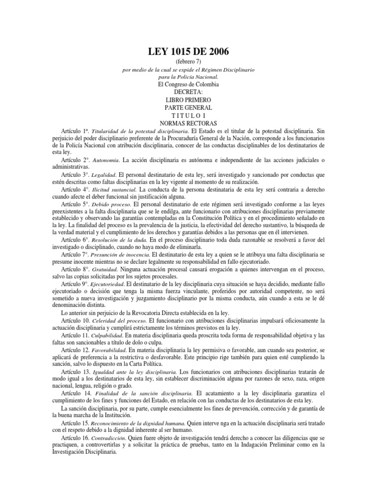 Ley 1015 Del 2006 | PDF | Policía | Disciplinas