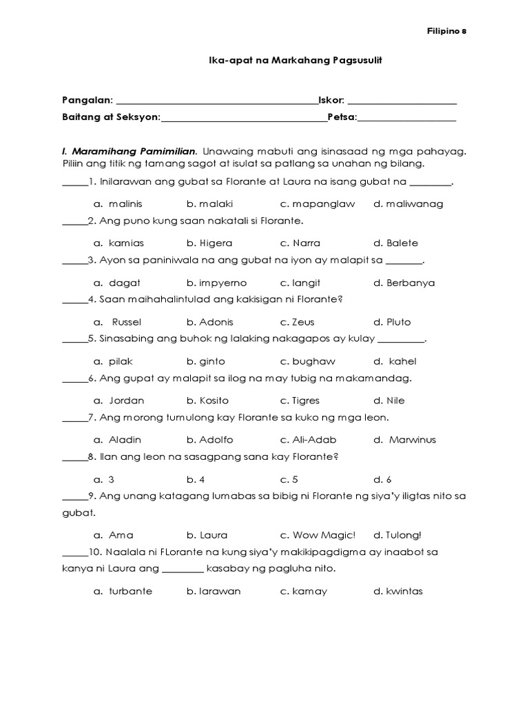 TOS and Exam in Grade 8 4th | PDF