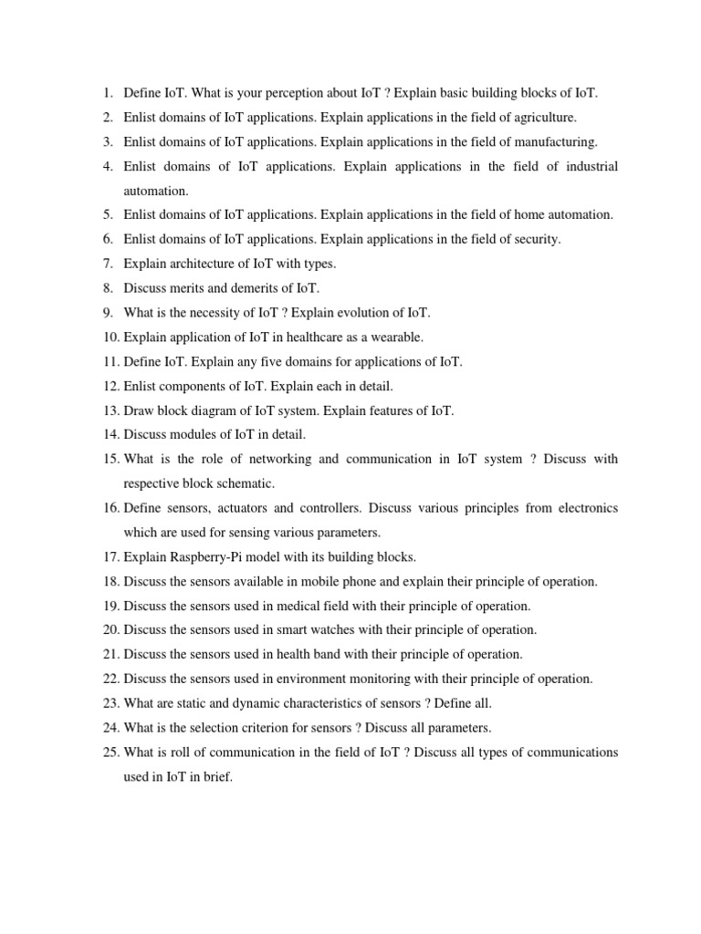 Iot Questions | PDF | Internet Of Things | Wireless Sensor Network