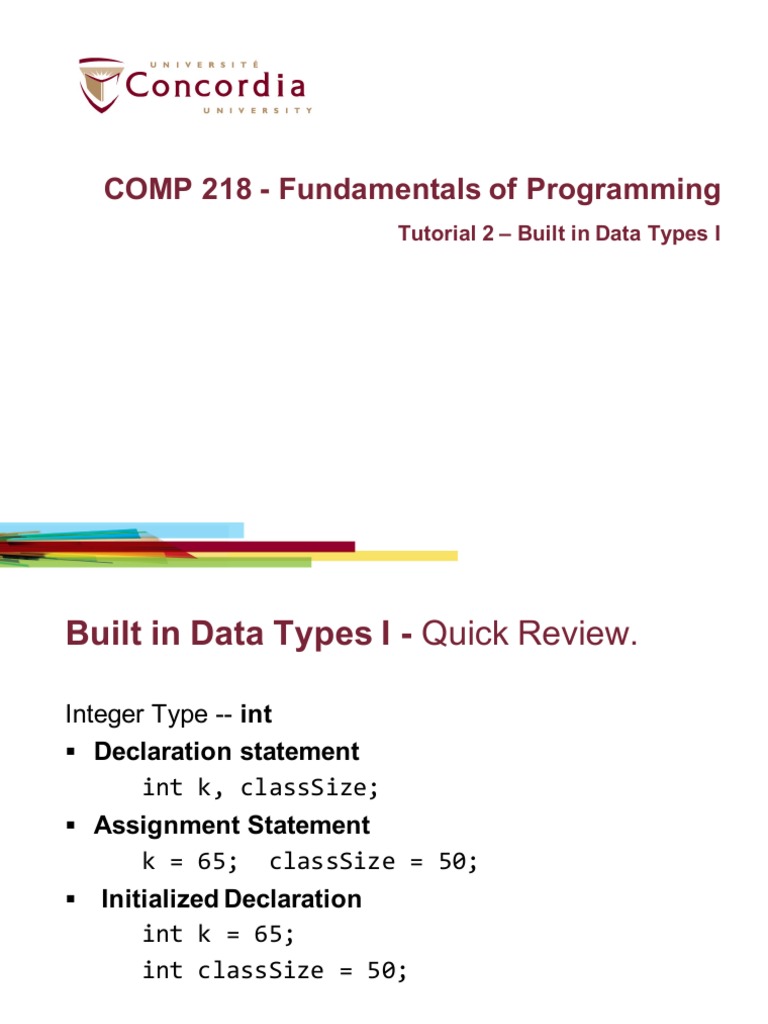 Tutorial 2 Pdf Integer Computer Science Data Type