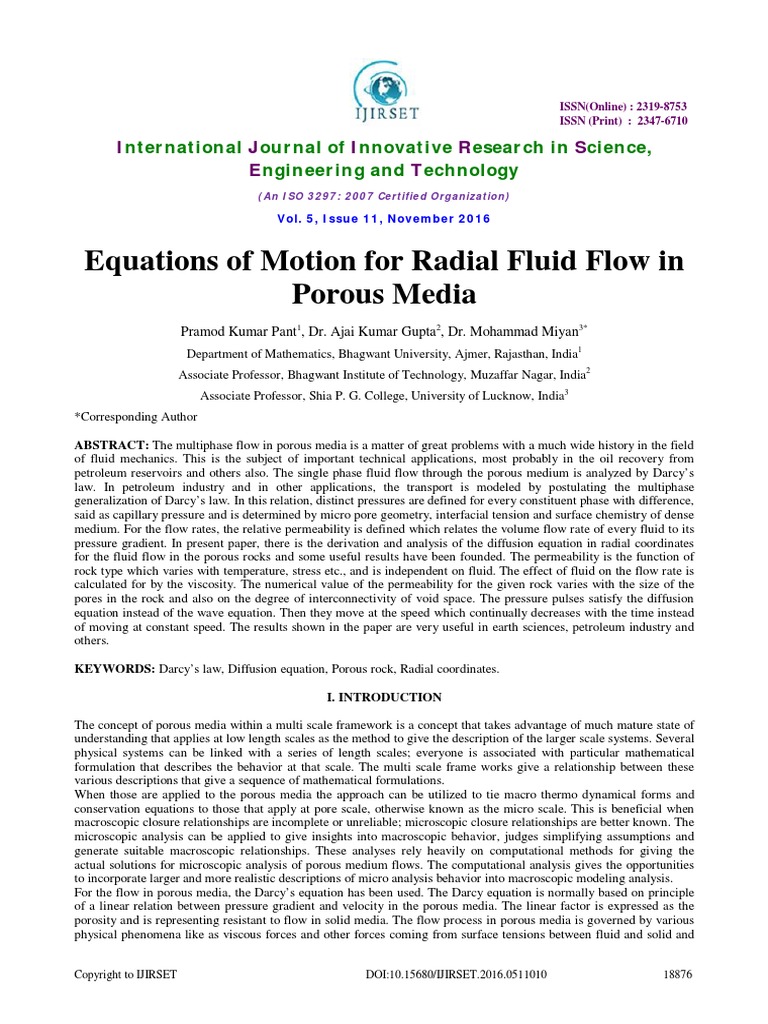 Equations of Motion For Radial Fluid Flow in Porous Media | Download ...