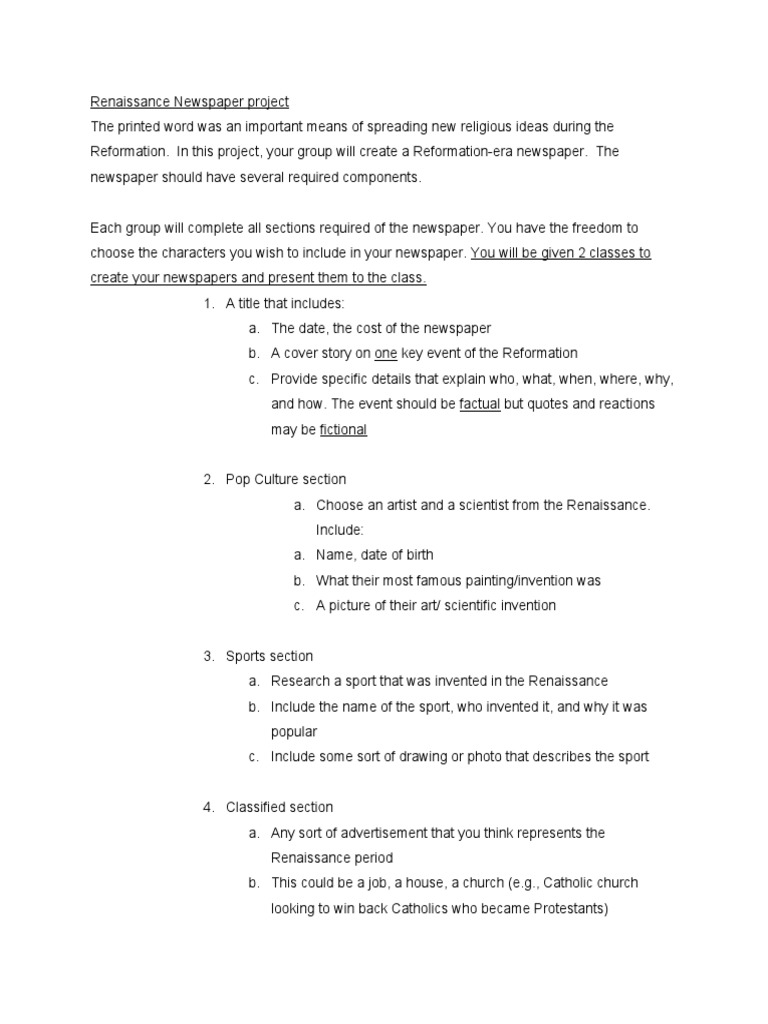 Renaissance Newspaper Project | PDF | Newspapers | Renaissance