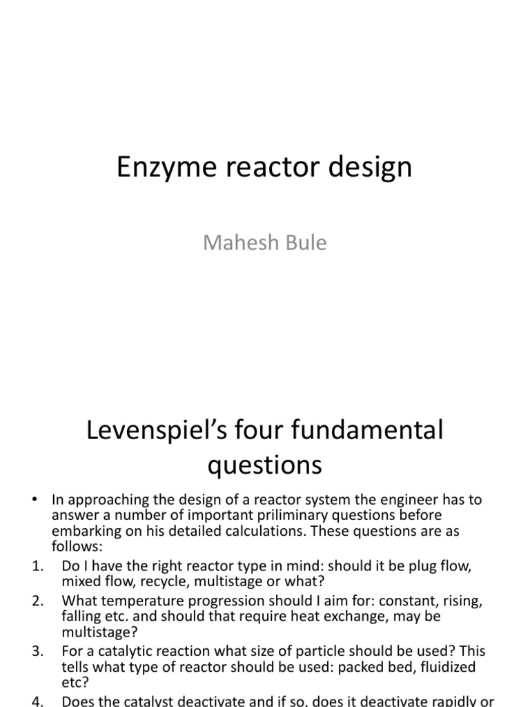 Enzymatic Reactor Design | PDF | Chemical Reactor | Reaction Rate