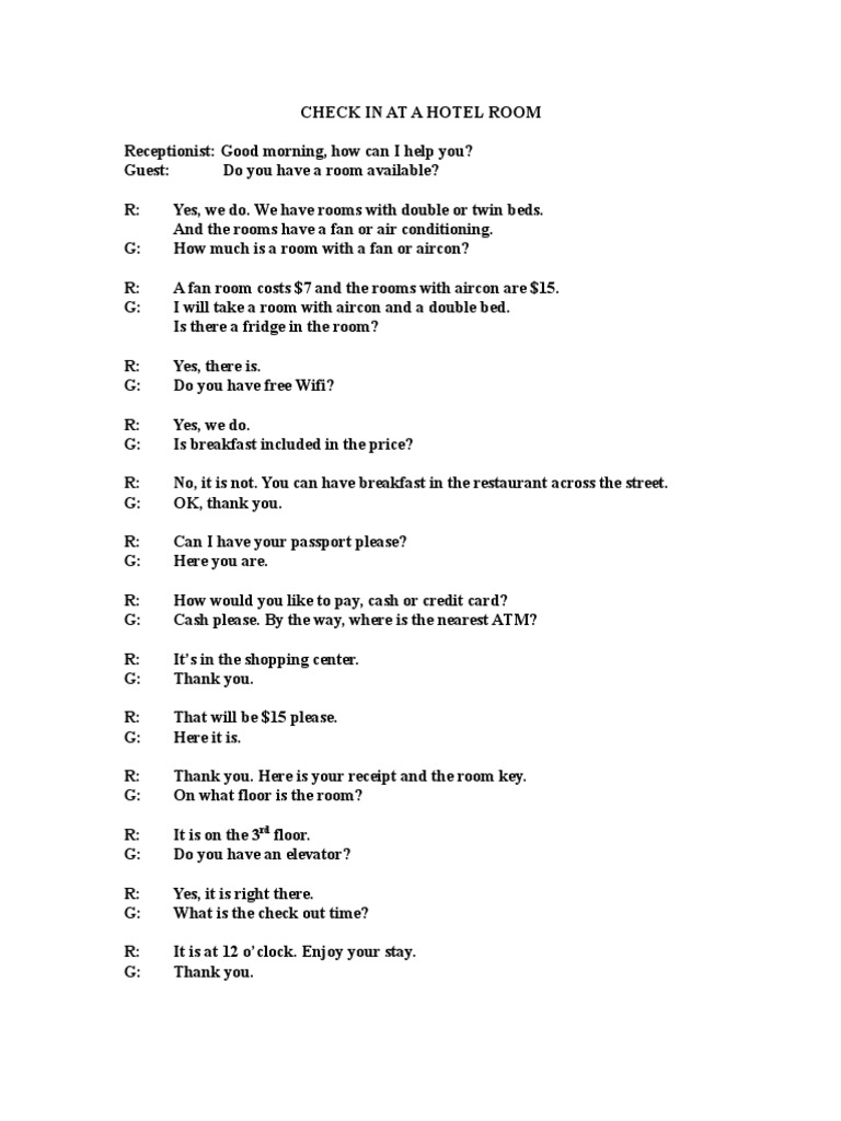 Check in at Hotel or Guesthouse Dialogue Fun Activities Games Oneonone ...