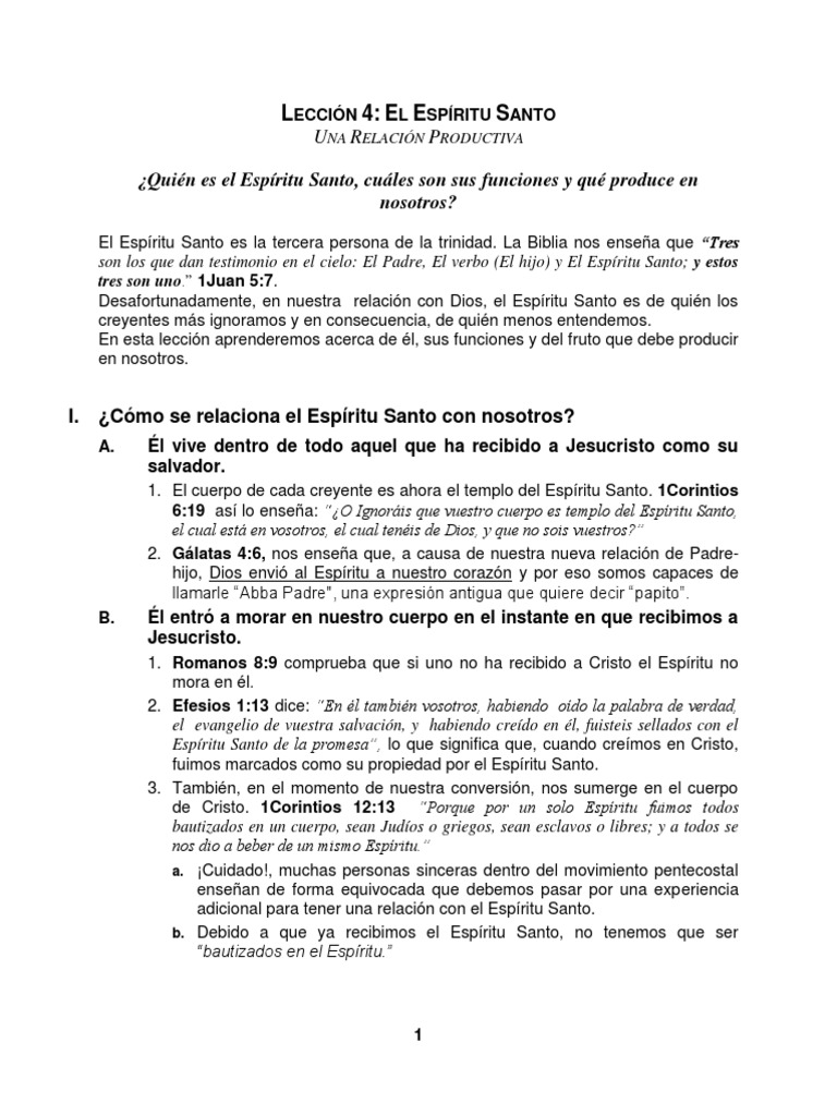 Discipulado 1 Leccion 4 El Espiritu Santo PDF | PDF | espíritu Santo | Cristo (título)