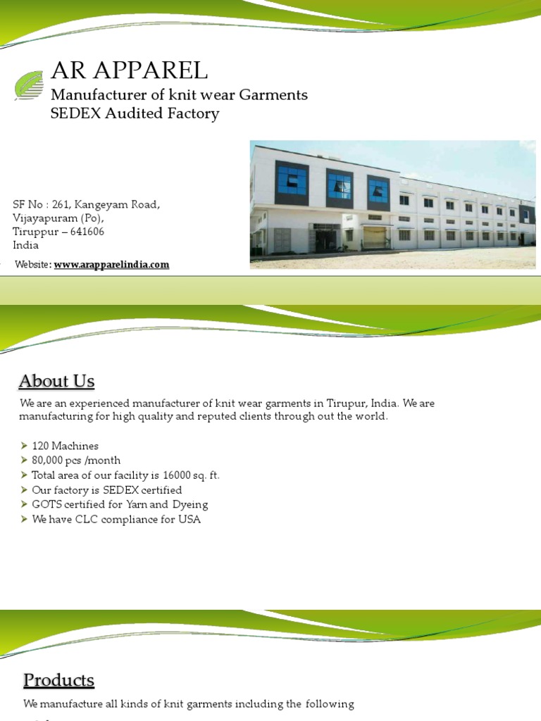 AR Apparel Profile | PDF | Dyeing | T Shirt