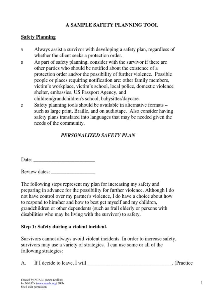 A Sample Safety Planning Tool Safety Planning | PDF | Restraining Order ...
