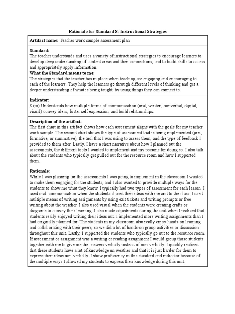 Rationale For Standard 8: Instructional Strategies Artifact Name ...