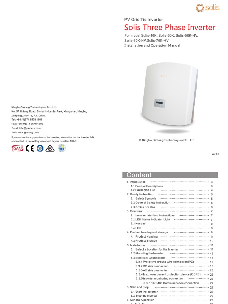 Solis 50K Inverter Manual and Guide | PDF | Electrical Connector ...